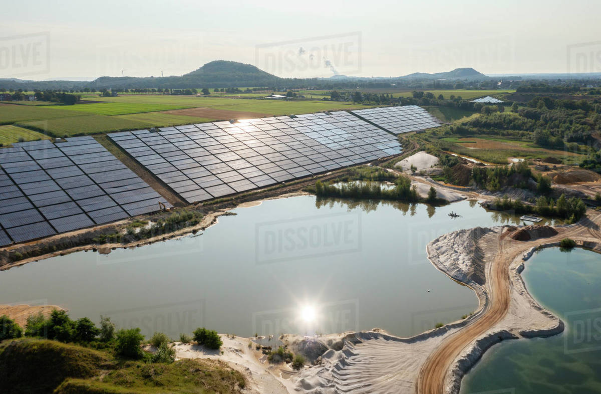 Aerial view of solar panels at sand mine, Herzogenrath, Germany - Stock ...