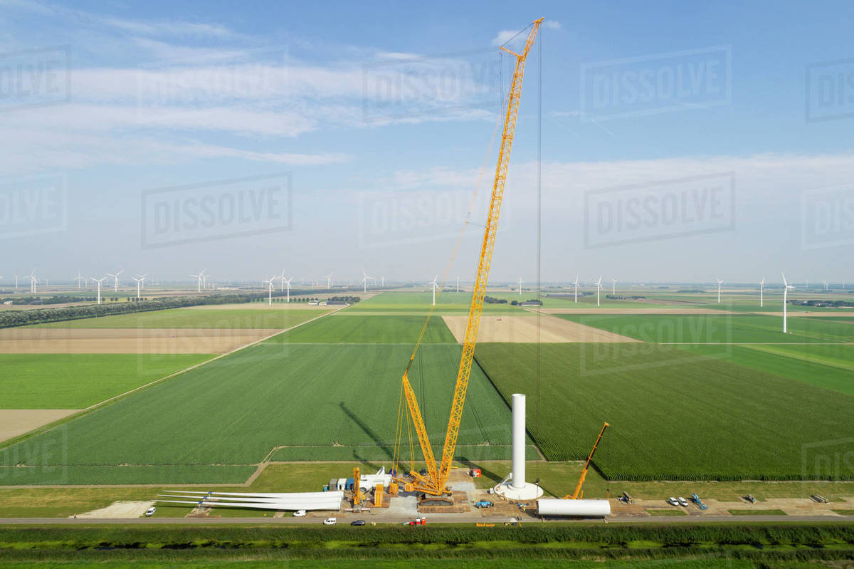 Aerial view of wind farm under construction, Almere, Nederland - Stock ...