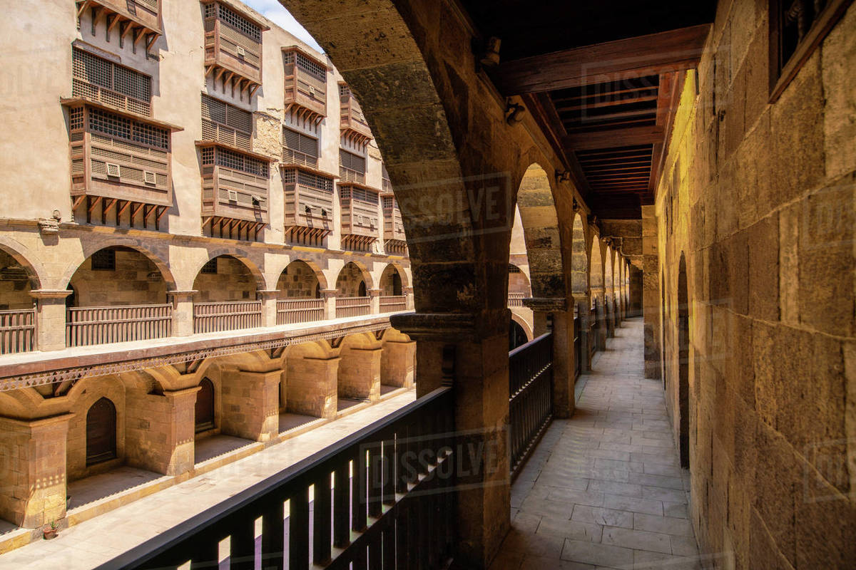 Egypt, Cairo, Courtyard with cloister in Islamic district - Royalty ...