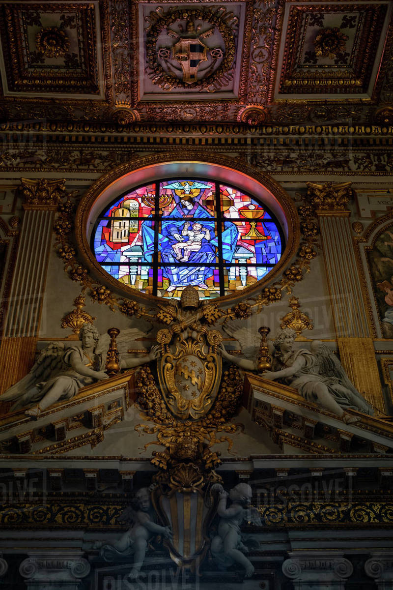 Italy, Rome, Stained glass window in Basilica of Saint Mary Major ...