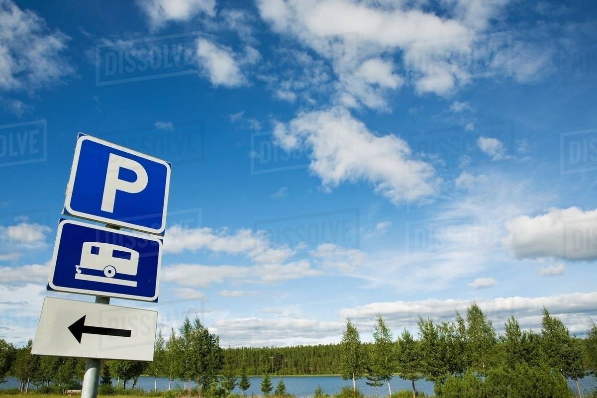 Caravan parking sign in lapland - Royalty-free Stock Photo | Dissolve