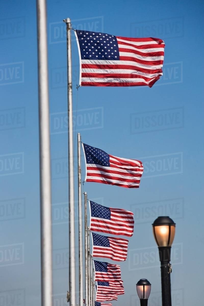 American flags and lamp posts - Royalty-free Stock Photo | Dissolve