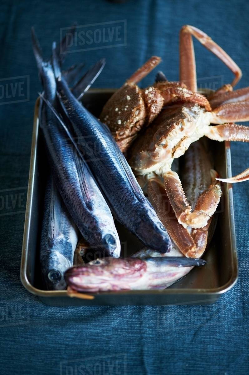 Fresh fish and crab for traditional Japanese dish - Stock Photo - Dissolve