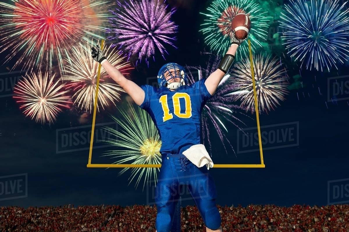 American football player celebrating with fireworks - Royalty-free ...