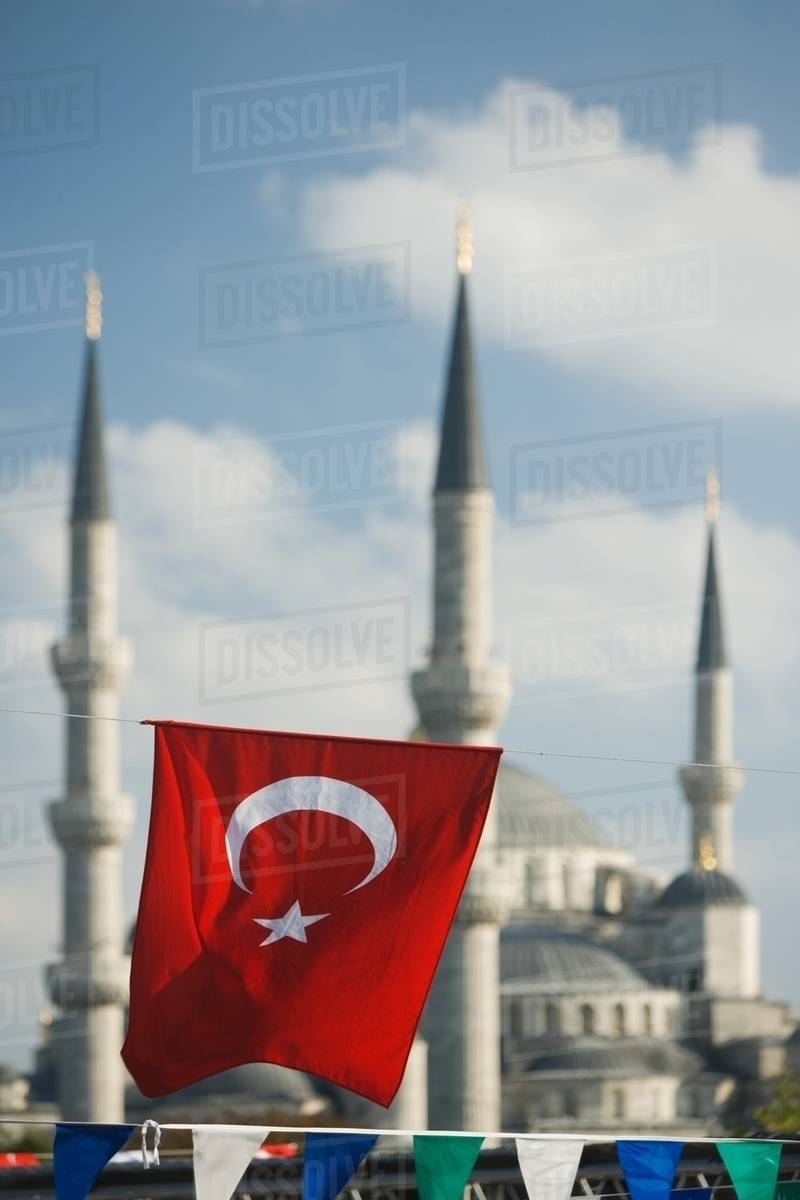 Turkish flag at blue mosque at ramadan - Royalty-free Stock Photo ...