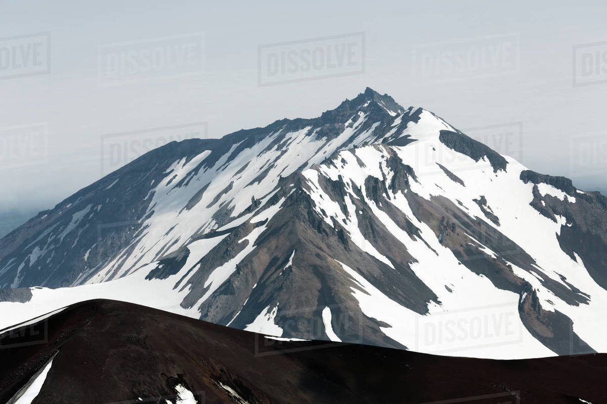 Volcano landscape of Kamchatka Peninsula: view to top of Kozelsky ...