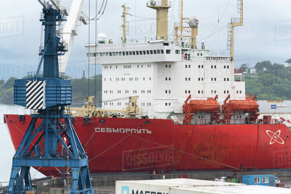 Russian cargo container ship nuclear-powered icebreaker Sevmorput ...