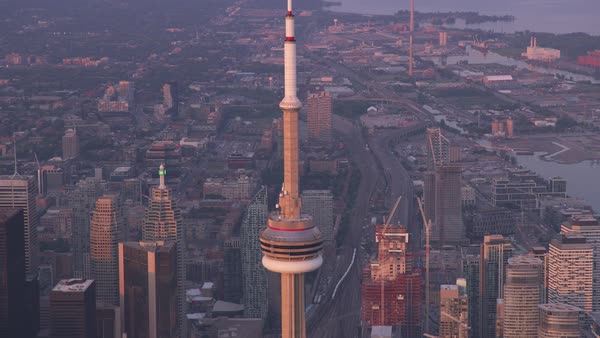 Toronto, Canada circa-2019. Aerial view of Toronto at sunset. Shot from ...