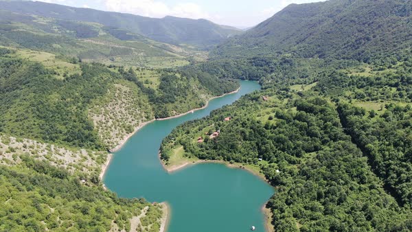 Zavojsko Jezero aka Zavoj Lake, Serbia, Aerial View of Turquoise Water ...