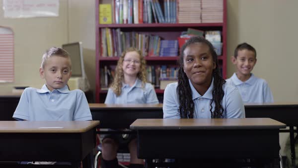 Primary school children sit in class - 4K Royalty-free Stock Video ...