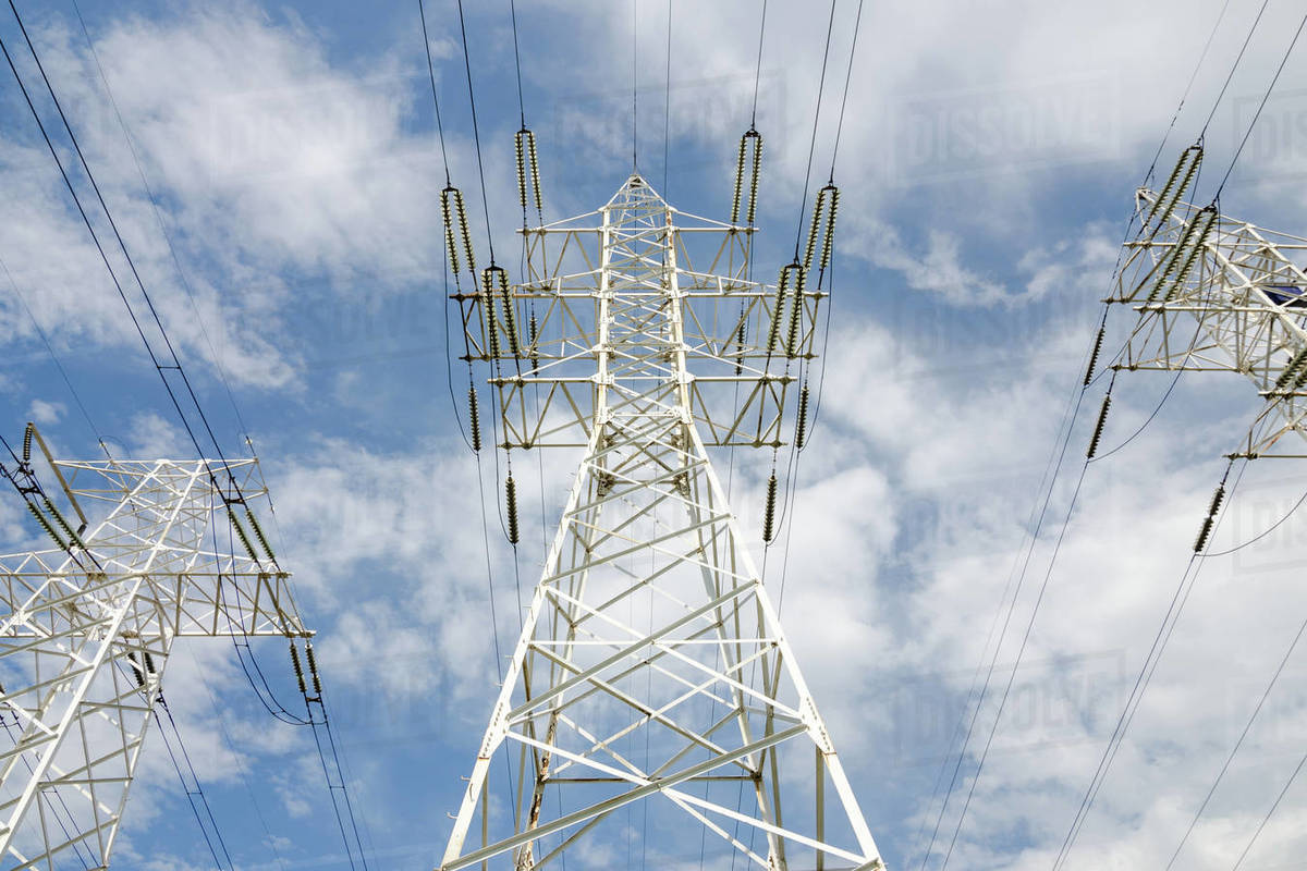 towers for power transmission lines high voltage - Stock Photo - Dissolve