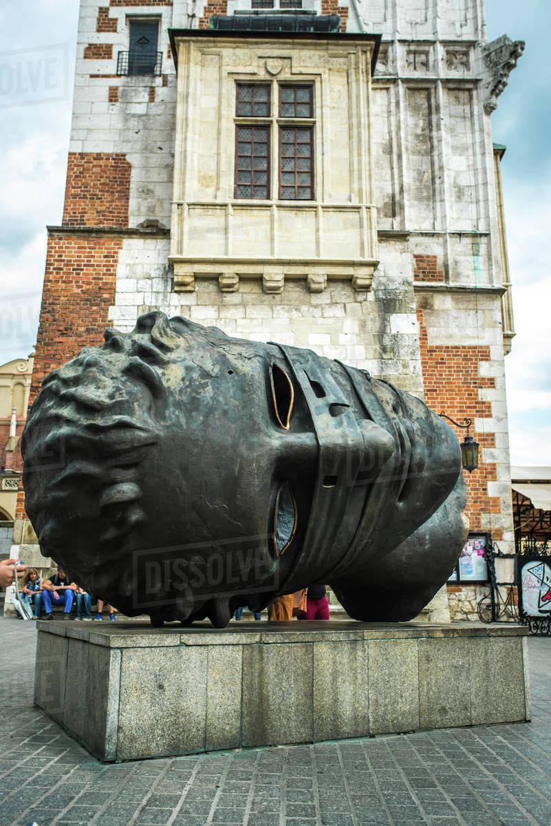bronze monument sculpture of an empty head in the market square of ...
