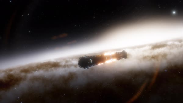 Spaceship flies through a galaxy in space. Billions of stars in the ...