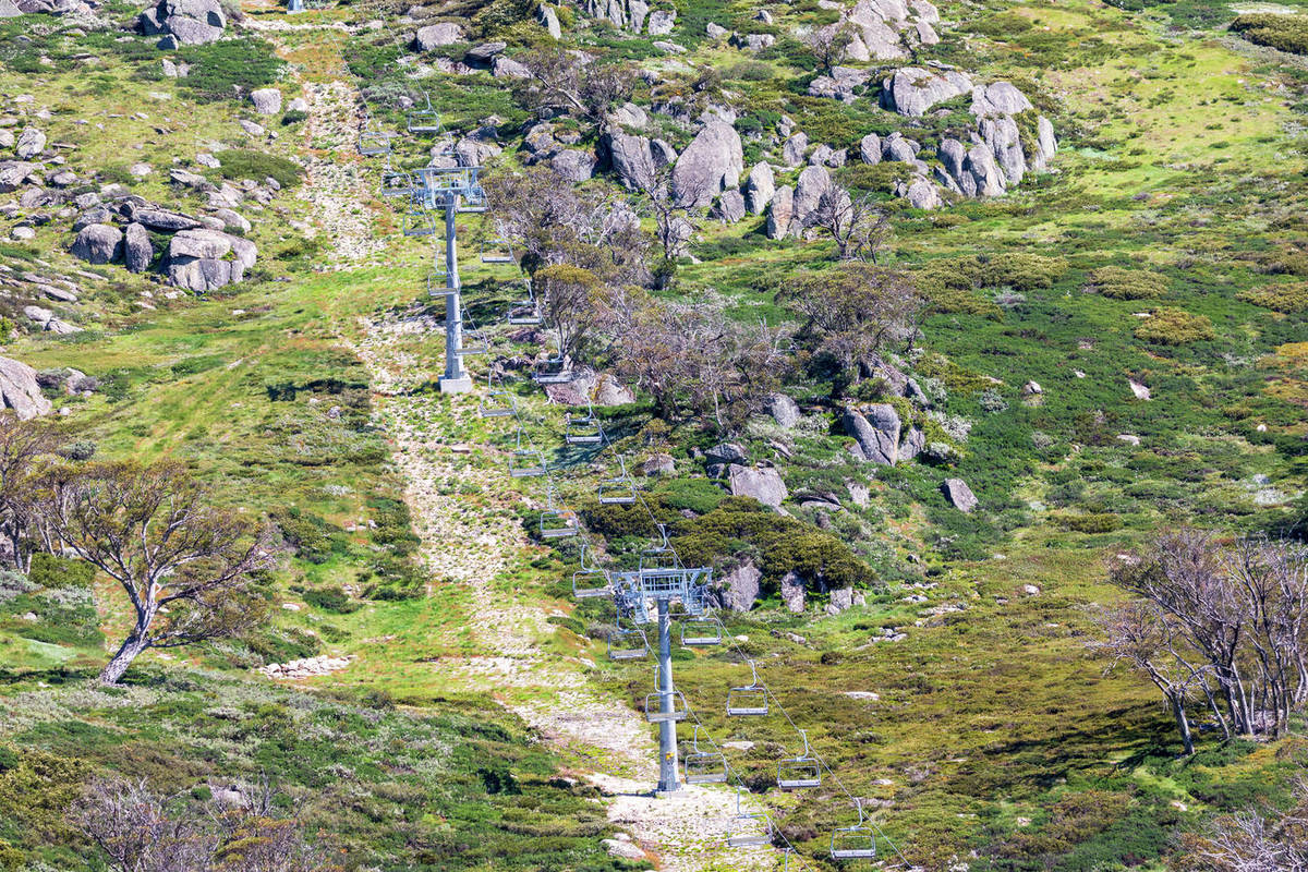 Photograph of a ski lift system in Perisher Valley in the Snowy ...