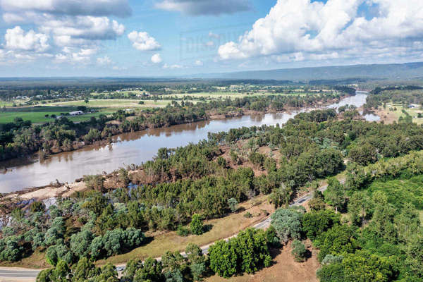 Drone aerial photograph of severe flooding in the Nepean River in the ...