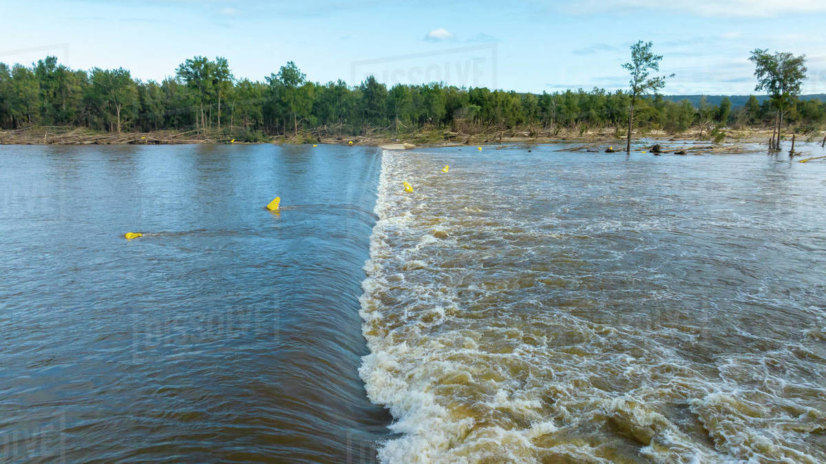 Drone aerial photograph of severe flooding of the Penrith Weir in ...