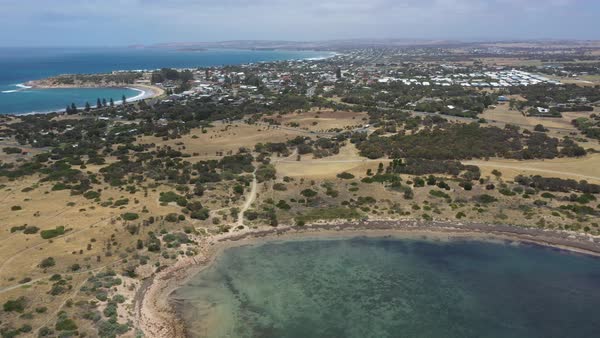 Drone aerial footage of the rural town of Port Elliott in South ...