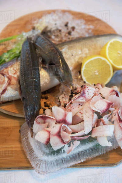 Sliced frozen raw fish from whitefish species - white salmon, whitefish ...