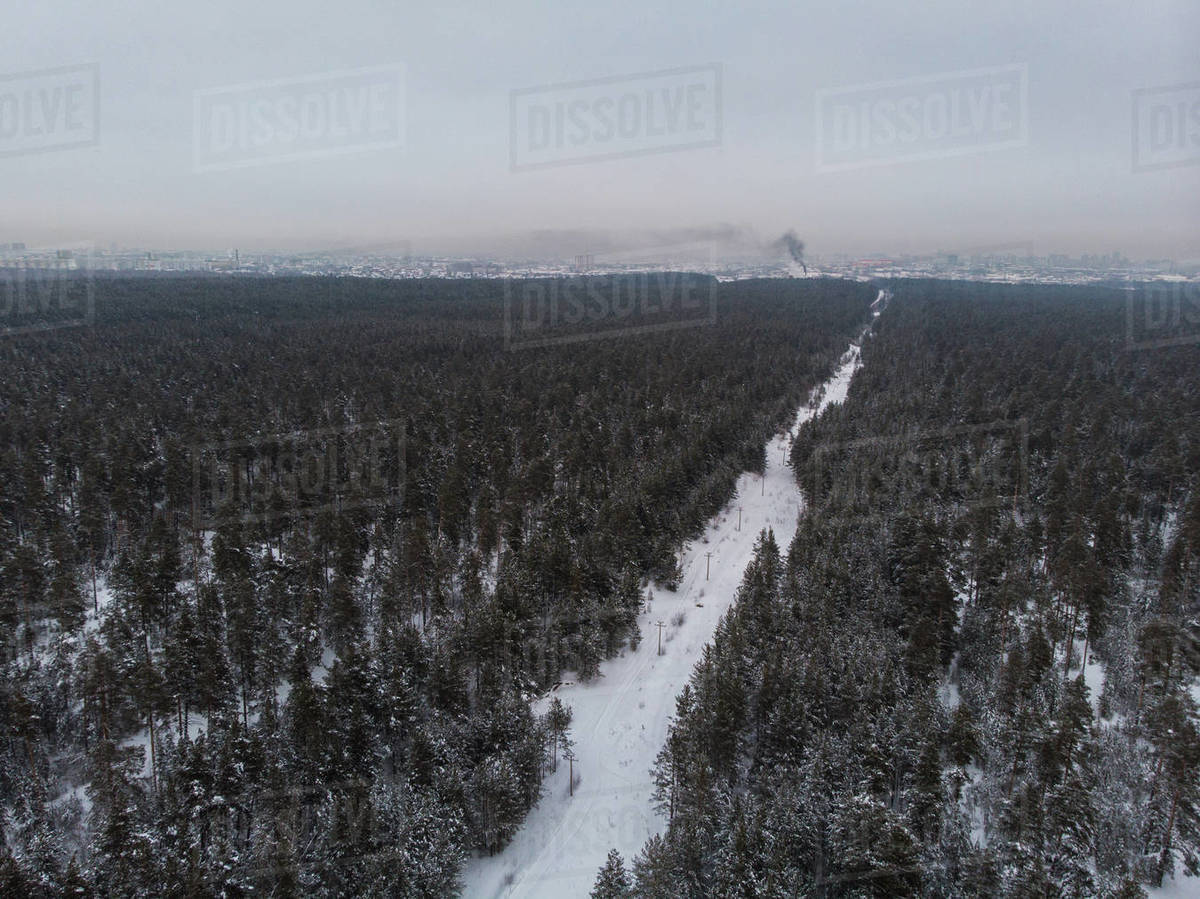 Aerial view of winter siberian forest - Royalty-free Stock Photo | Dissolve