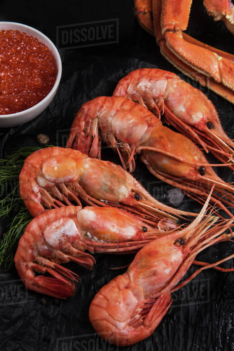 Closeup of far eastern botan shrimp with lemon - Stock Photo - Dissolve
