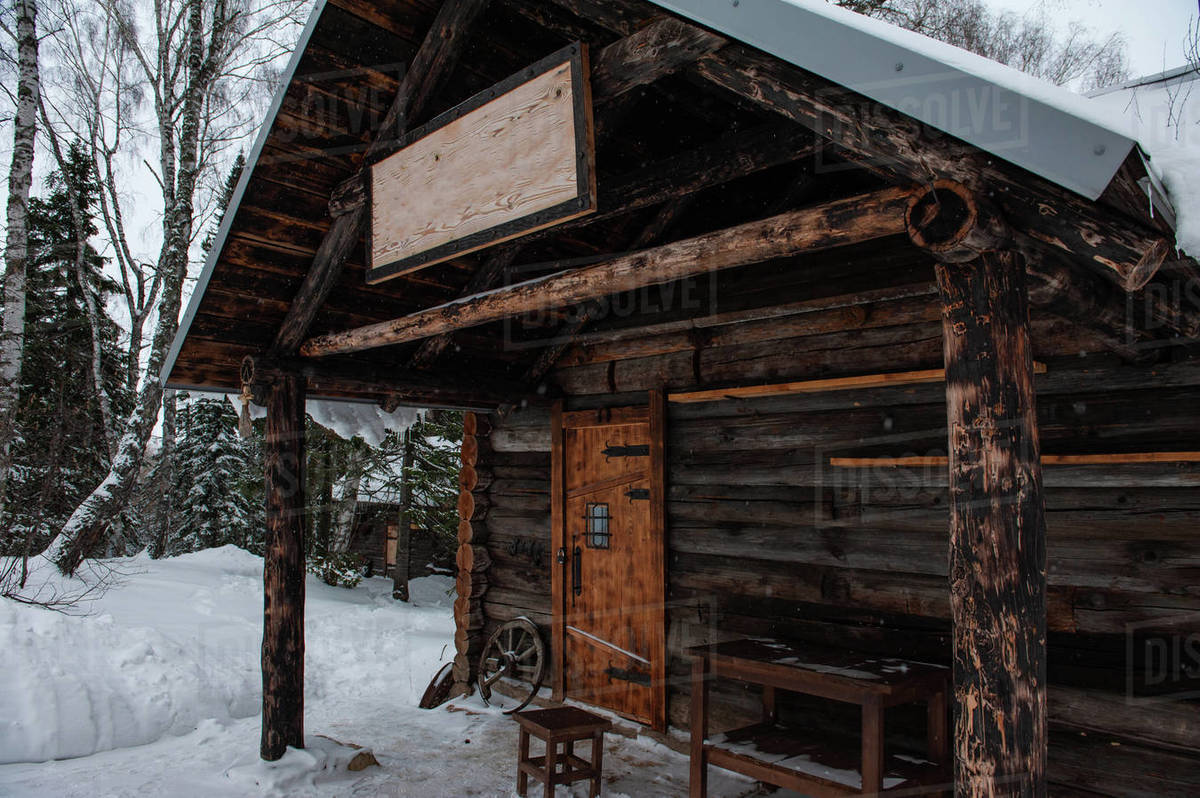 Antique wooden blacksmith forge house. Retro building of the early 19th ...