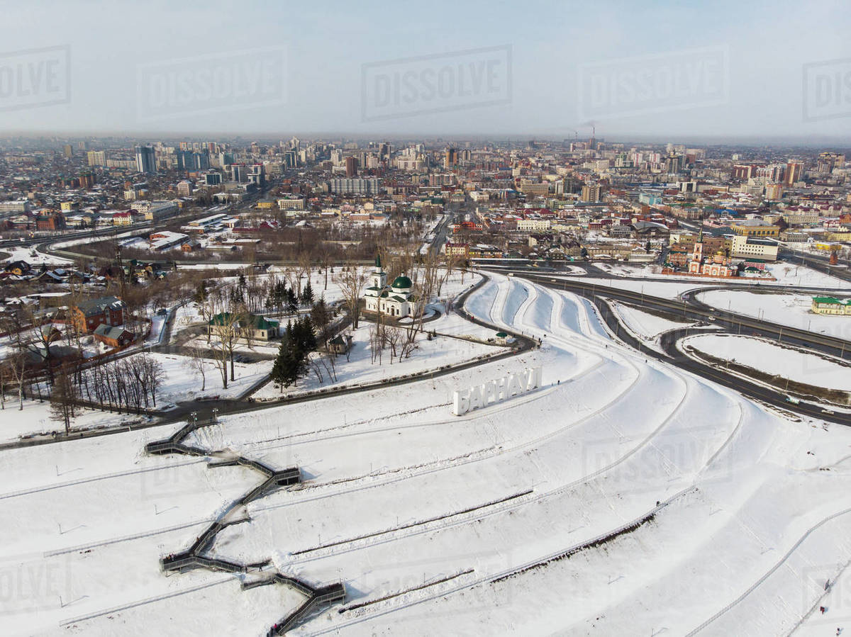 Aerial shot of bridge and car driving on the bridge, winter sunny day ...