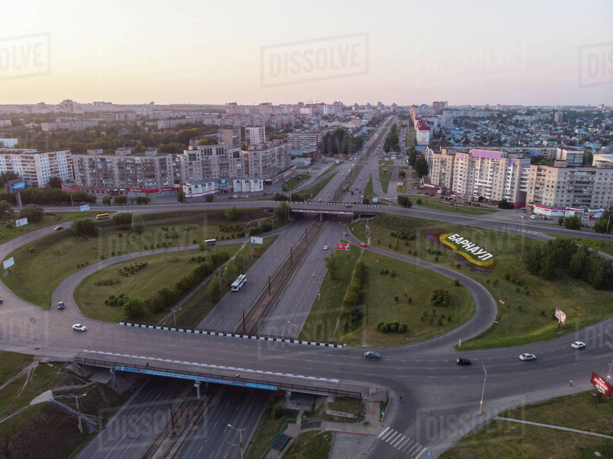 BARNAUL CITY. RUSSIA - JULY 28, 2019: Aerial shot of view to Barnaul ...