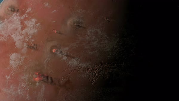 Ancient Mars. Animation of Mars in the distant past, showing volcanic ...