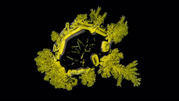 Potassium chromate crystallization. Time-lapse footage of crystals of ...