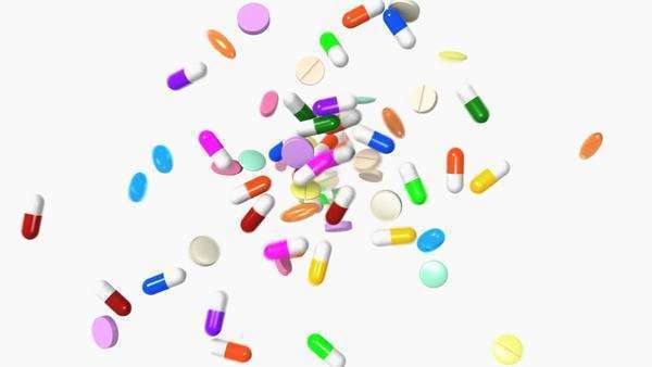 Animation showing medicine pills falling on a surface. - HD Rights ...