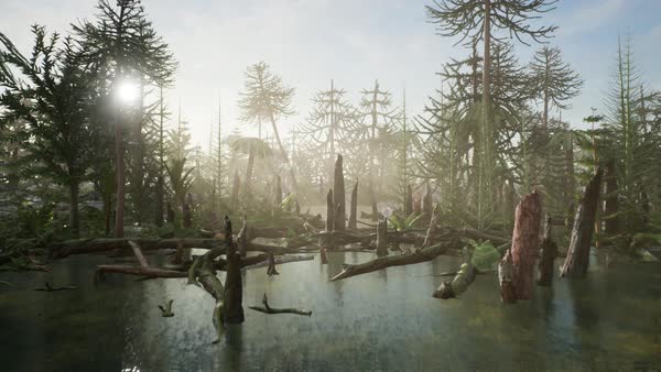 Triassic forest landscape, animation - HD Rights-managed Stock Video ...