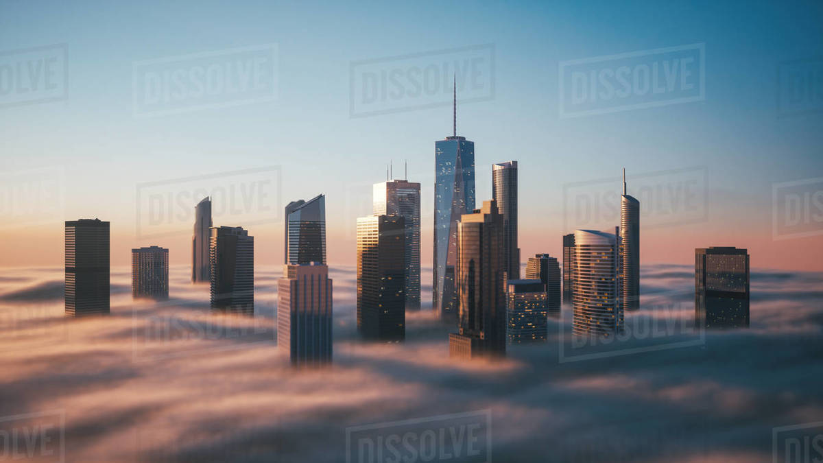 Skyscrapers over the clouds at sunrise - Royalty-free Stock Photo ...