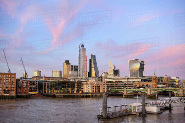 The scenic cityscape view of the high-rise office buildings in the ...