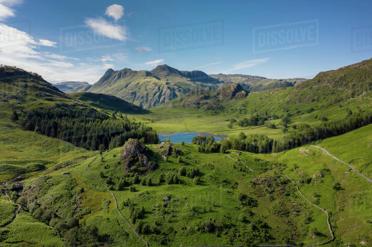 Blea Tan Aerial shot, the tarn is in a hanging valley between Little ...