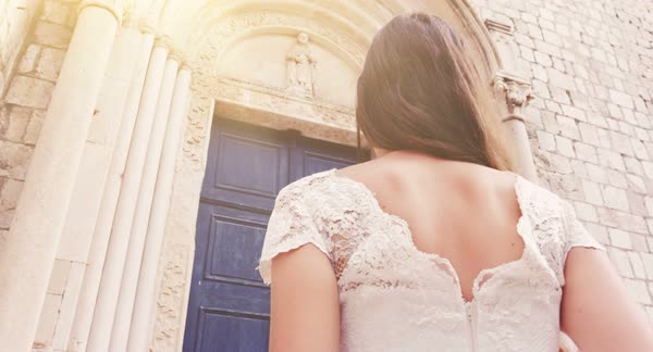 Beautiful Fairy Tale Princess Bride Walking Stairs Church Door Medieval ...