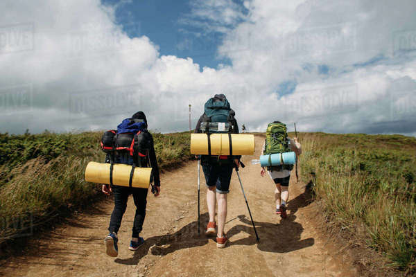 group of people on hiking go with backpacks in the mountains - Stock ...