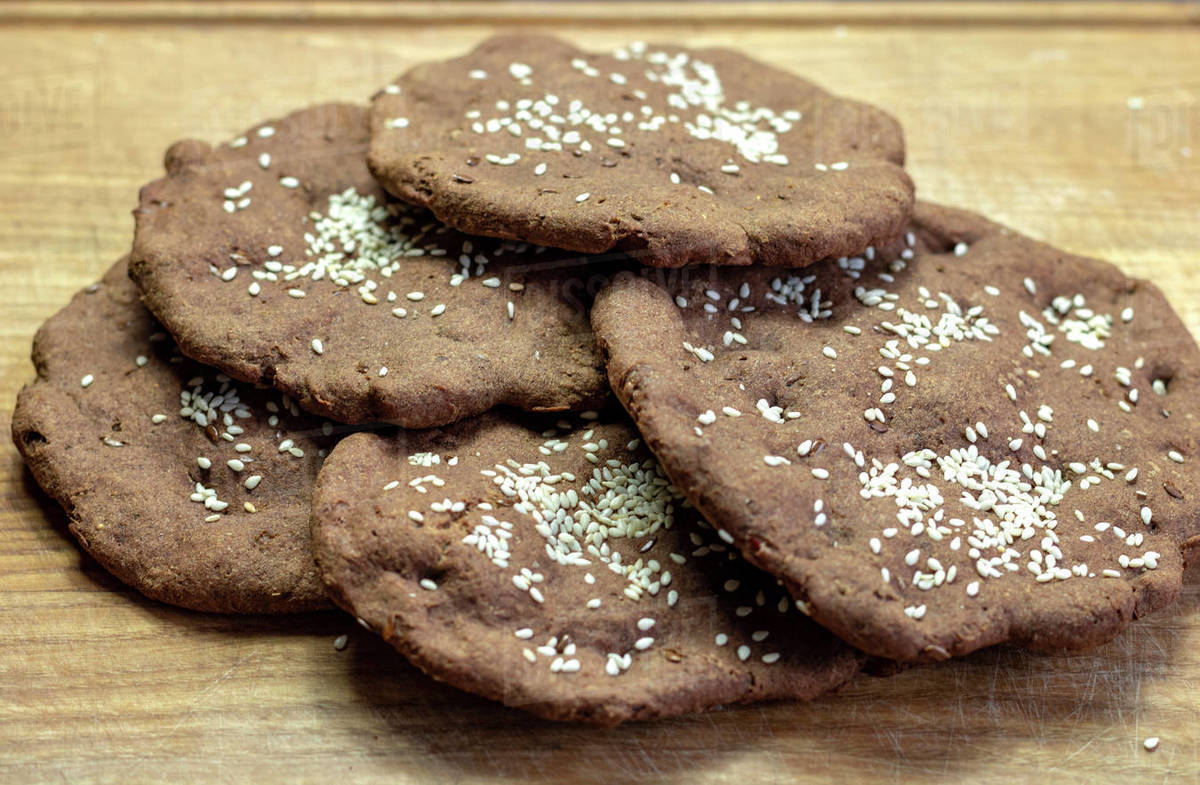Delicious handmade sesame cookies. Healthy food. - Stock Photo - Dissolve