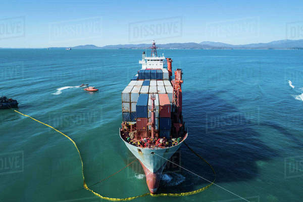 Aerial view of a RISE SHINE container cargo ship stands aground after a ...