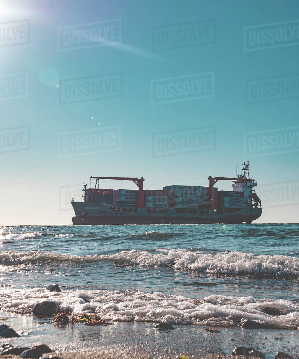 Container cargo ship stands aground after a storm. - Royalty-free Stock ...