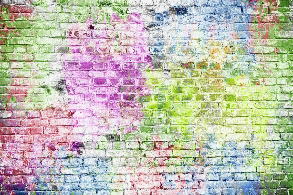 Brick wall painted with bright colors. Creative background wall - Stock ...