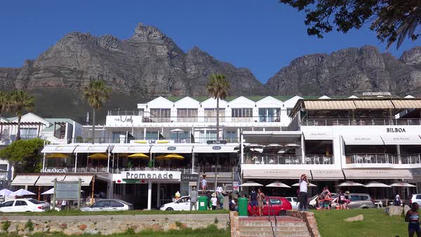 The Promenade at Camps Bay, Cape Town, South Africa with Table Mountain ...