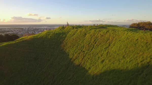 An aerial view shows tourists visiting Maungawhau, the volcanic peak of ...
