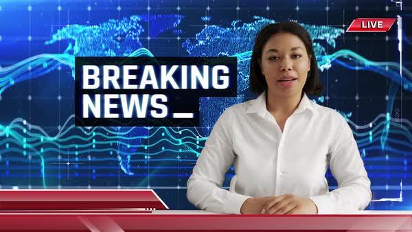 Woman news anchor presenting breaking news, empty space for your ...