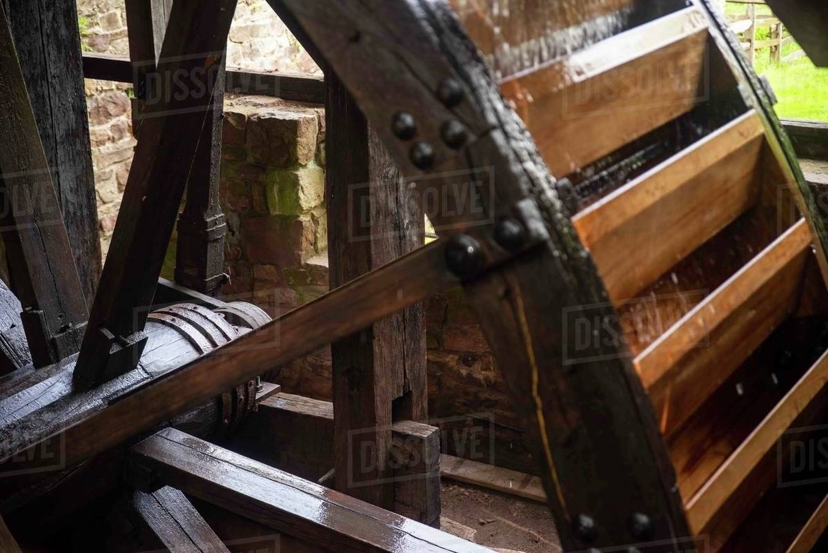 Selective focus on this image of a colonial american hydro power water ...