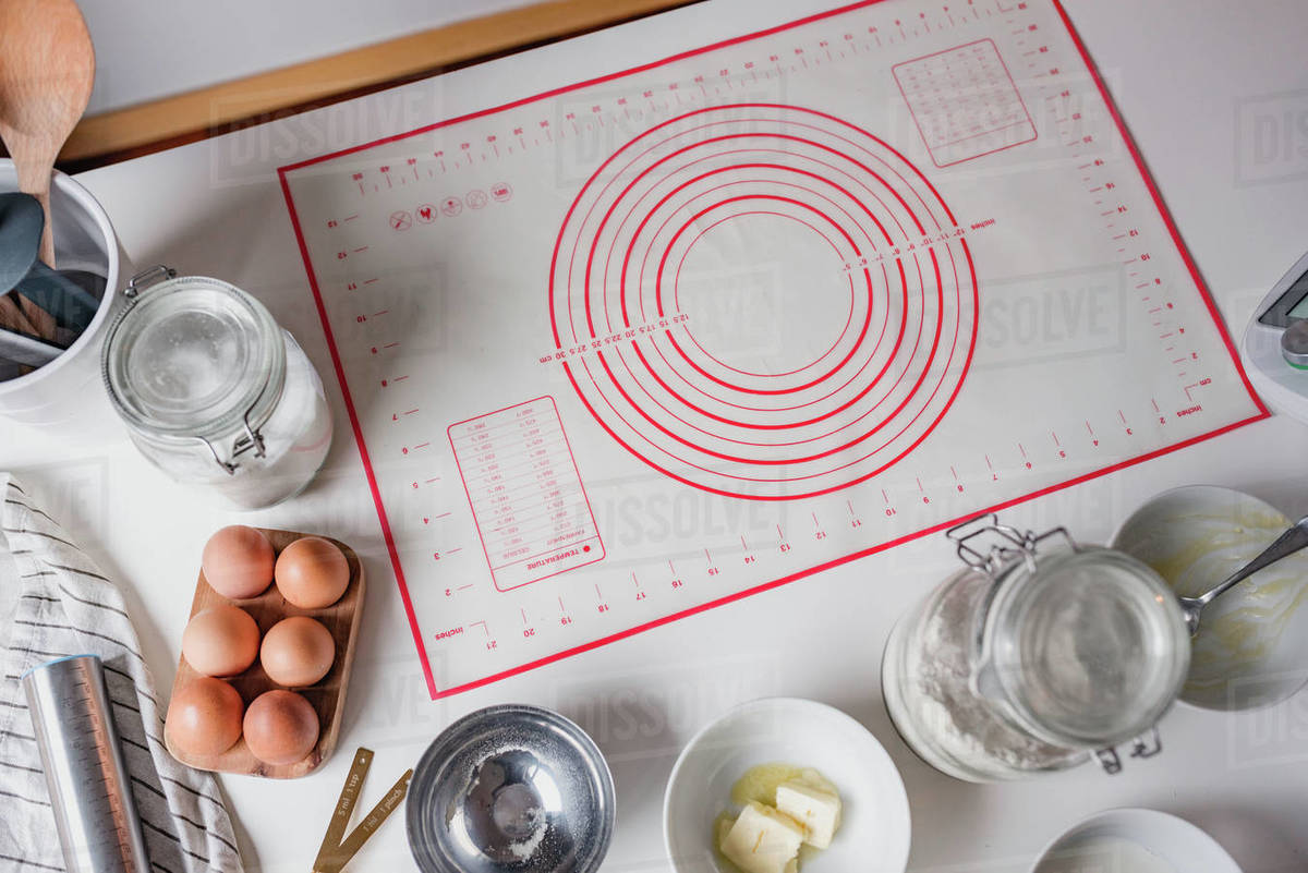 Top view shot of baking ingredients on a white table - Royalty-free ...