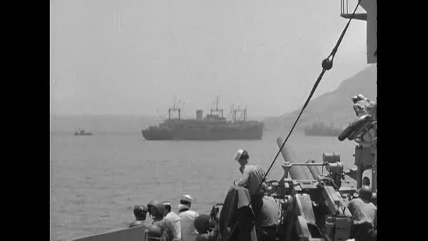 1943 - A convoy of US Navy vessels approaches Oran Harbor. - Stock ...