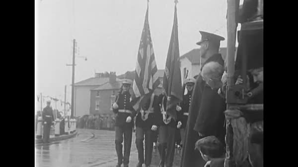 1956 - The USMC and Irish color guards march before a ceremony honoring ...