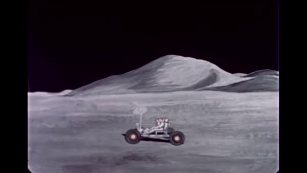 An animation shows the Lunar Roving Vehicle on the moon and various ...