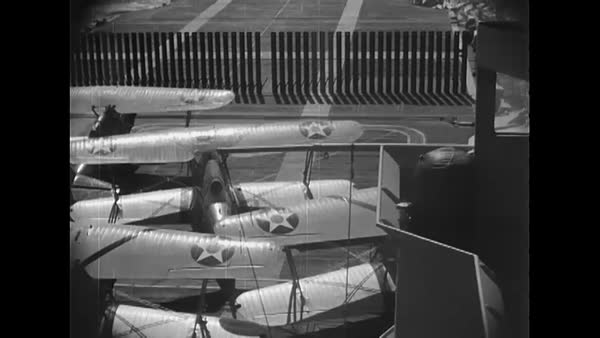 Planes spotted on the deck of the USS ranger, 1939 - Stock Video ...