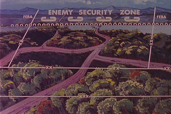 An illustrated map shows the basics objectives in military river ...